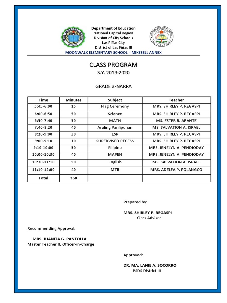 Class Program Grade 3 | PDF | Behavior Modification | Cognition