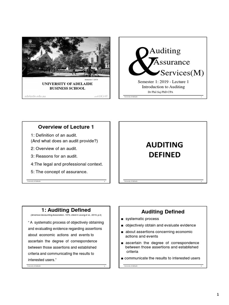 Auditing Assurance Services M Overview Of Lecture 1 Pdf Financial Audit Audit