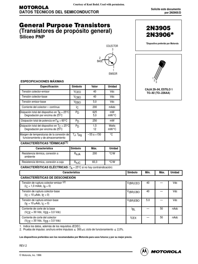 2N3905 PDF | PDF | Transistor | Cantidades fisicas