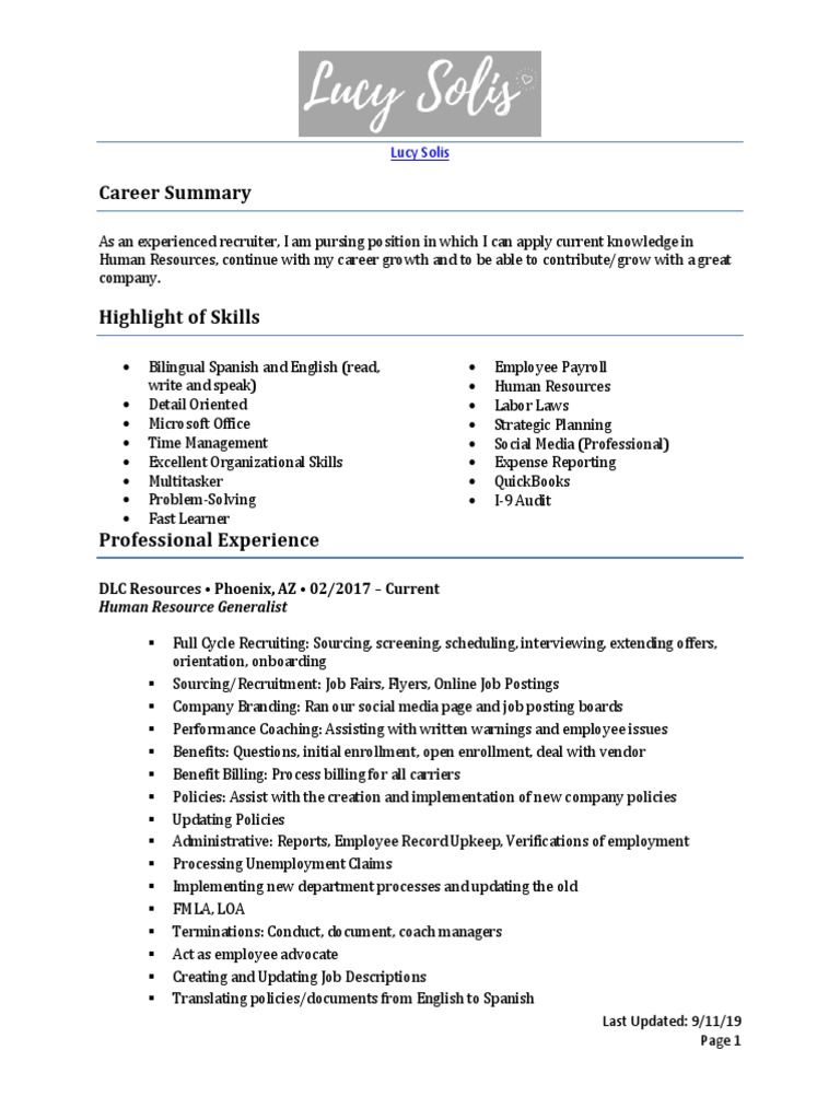 Lucy Solis Resume | PDF | Human Resources | Employment