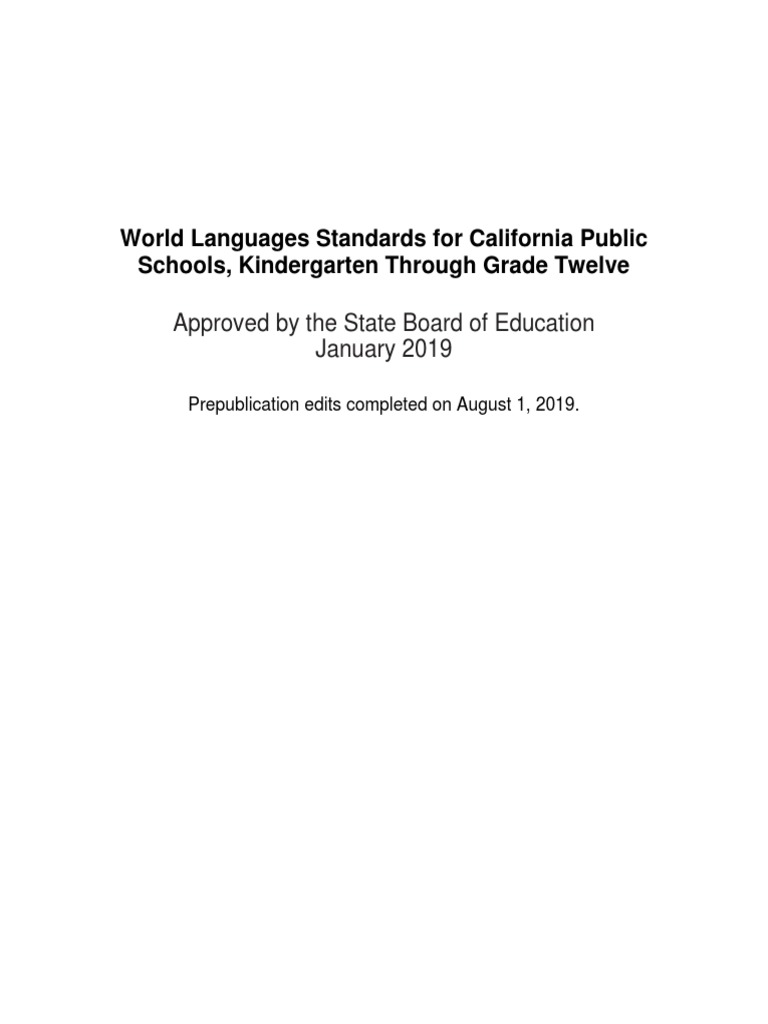 World Languages Standards For California Public Schools, Kindergarten ...