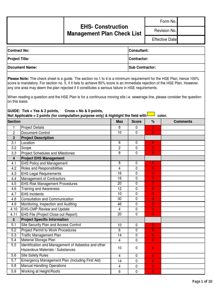 EHS-Construction Management Plan Check List: Form No. Revision No ...