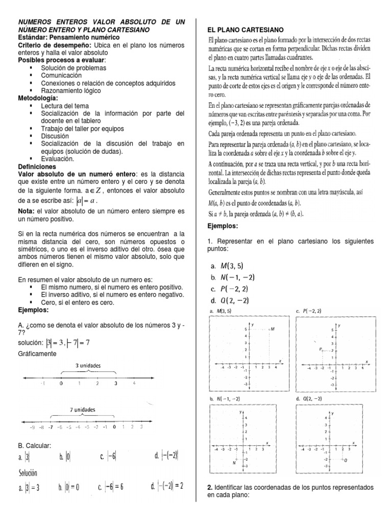 Valor Absoluto y Plano Cartesiano | PDF | Números | Geometria plana)