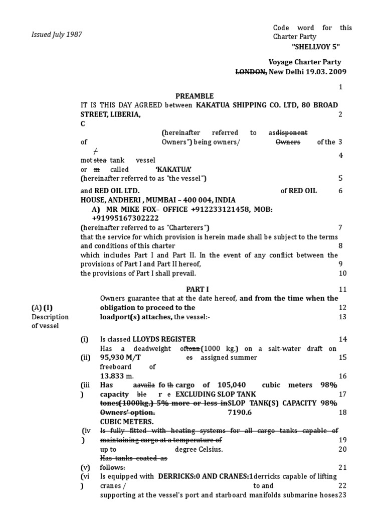 Voyage Charter Example | PDF | Cargo | Oil Tanker