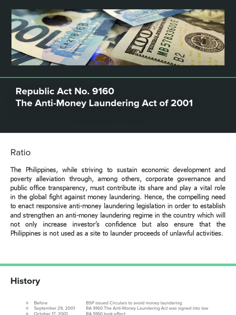 Republic Act No. 9160 The Anti-Money Laundering Act of 2001 | PDF ...