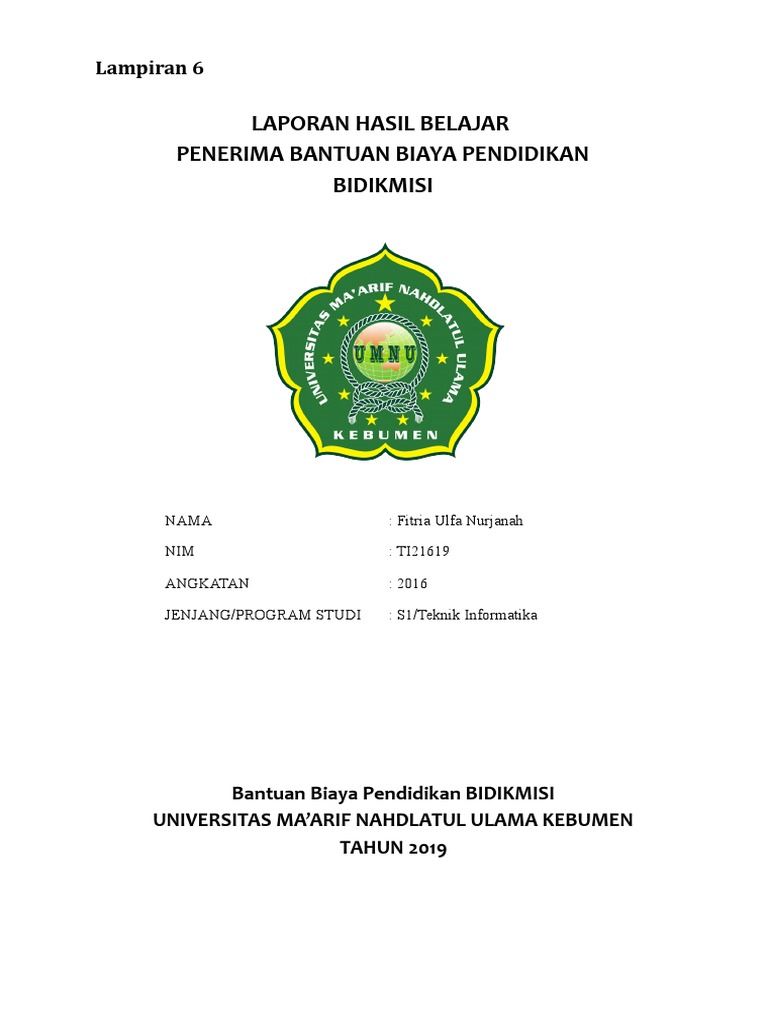 Lampiran 6 - Format Lap Hasil Belajar Bidikmisi Fitria Ulfa Nurjanah | PDF