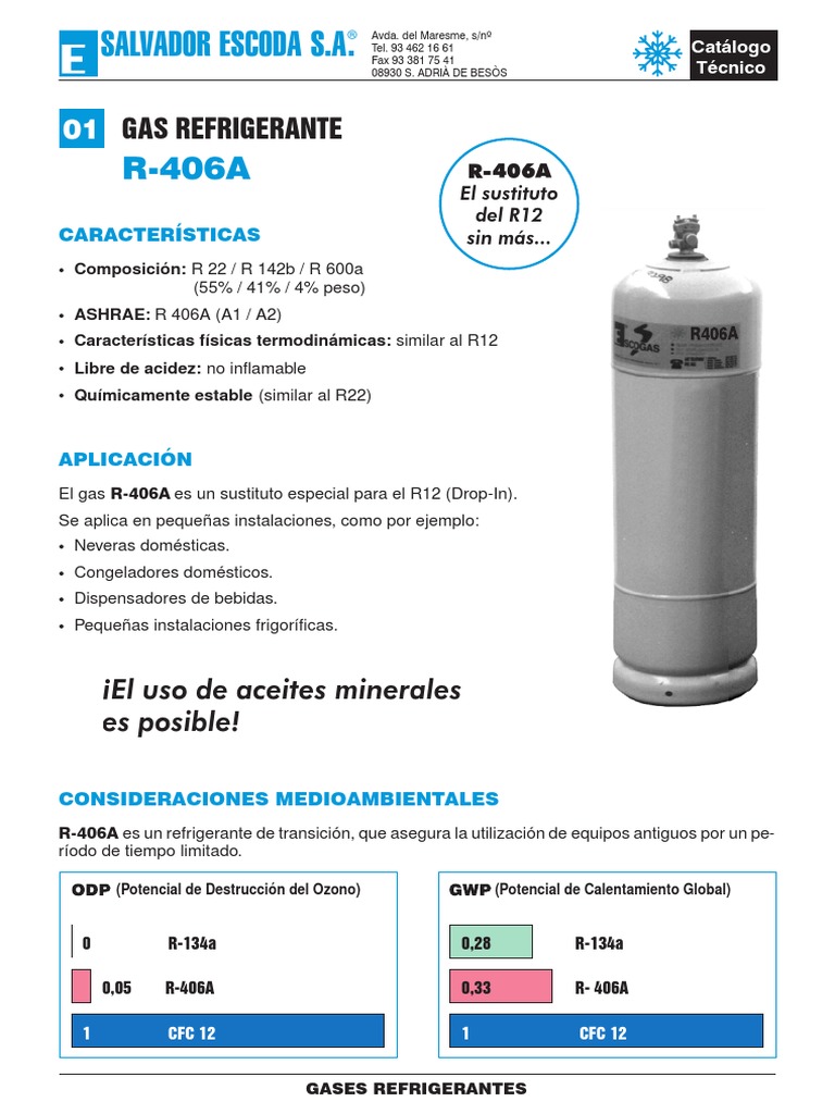 01-GasR406a SUSTITUTO DEL R12 PDF | PDF | Clorofluorocarbono | Química ...