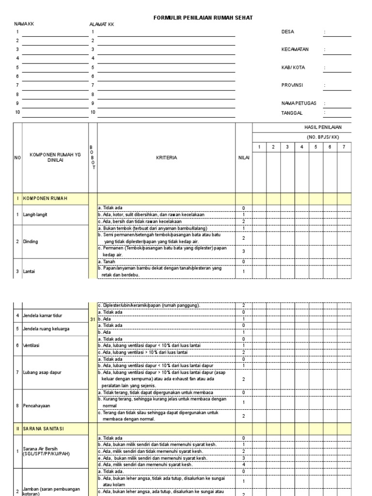 FORMULIR Penilaian Rumah Sehat | PDF