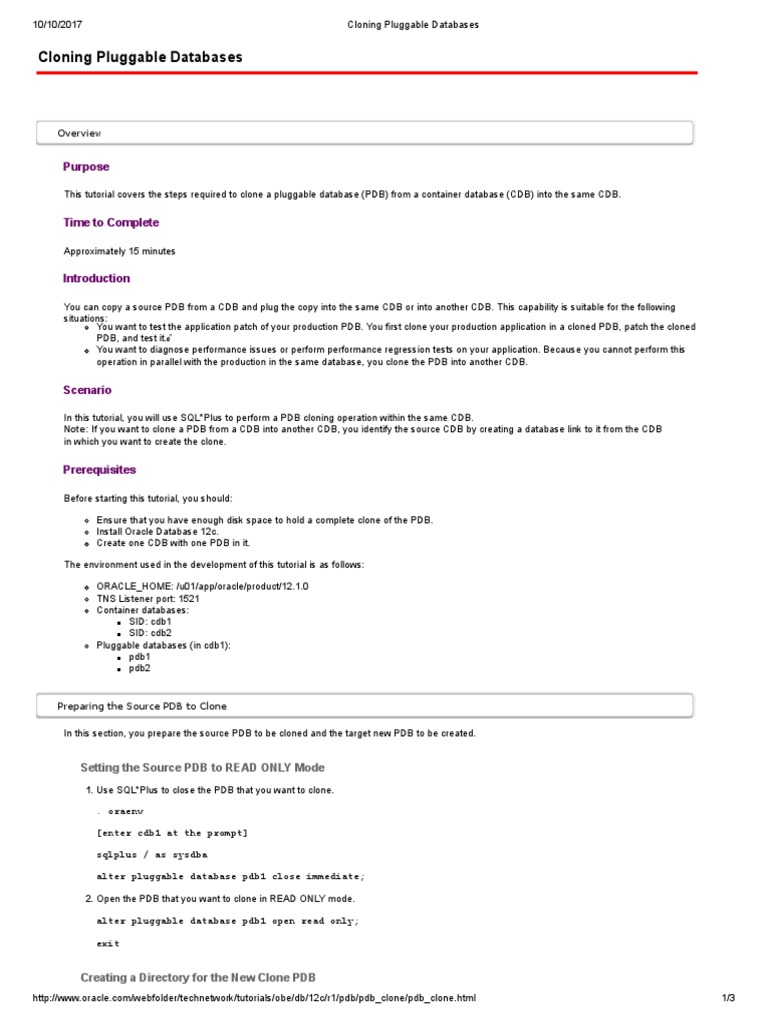 Cloning Pluggable Databases | Download Free PDF | Oracle Database | Databases
