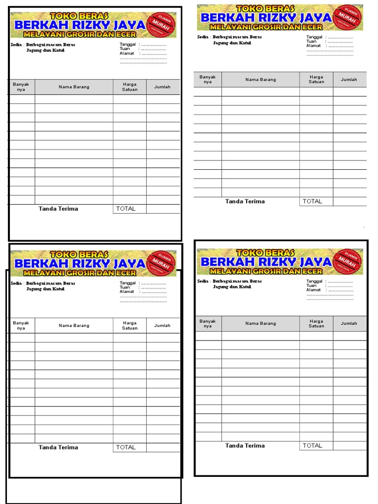 Nota Pembelian Beras dan Sembako | PDF