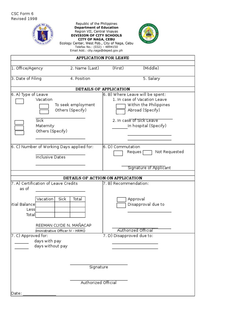 CS Form 6 - Application For Leave | PDF