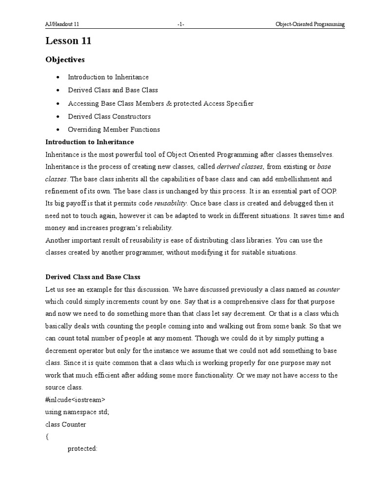 Oop Inheritance Lesson Explains Key Concepts Pdf Class Computer Programming Inheritance