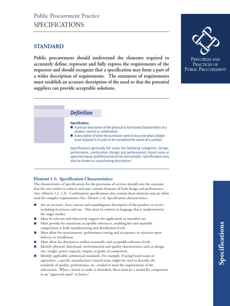 Specifications: Public Procurement Practice | PDF | Specification (Technical Standard) | Procurement