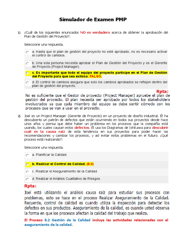 Simulador de Examen PMP | PDF | La satisfacción del cliente | Software