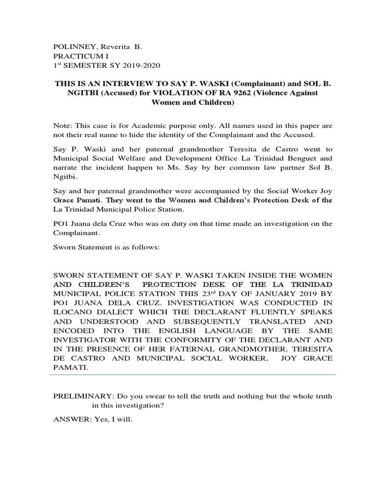 Sworn Statements in VAWC Case | PDF | Perjury | Justice