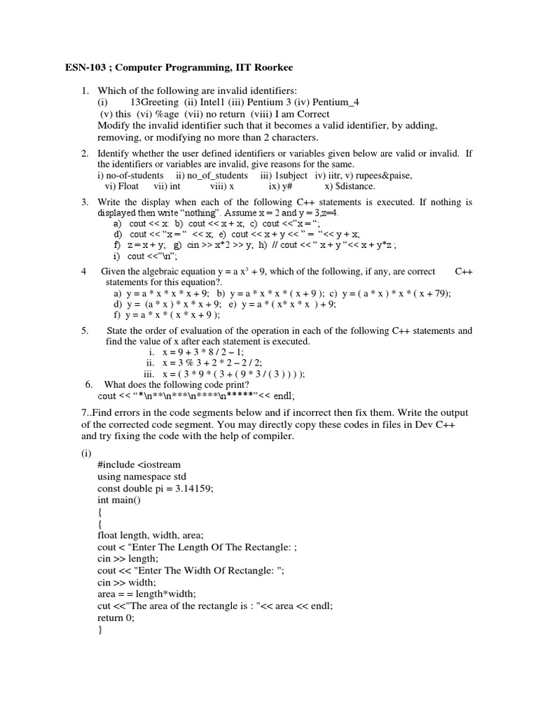 ESN-103 Computer Programming, IIT Roorkee | PDF | Fahrenheit | C++