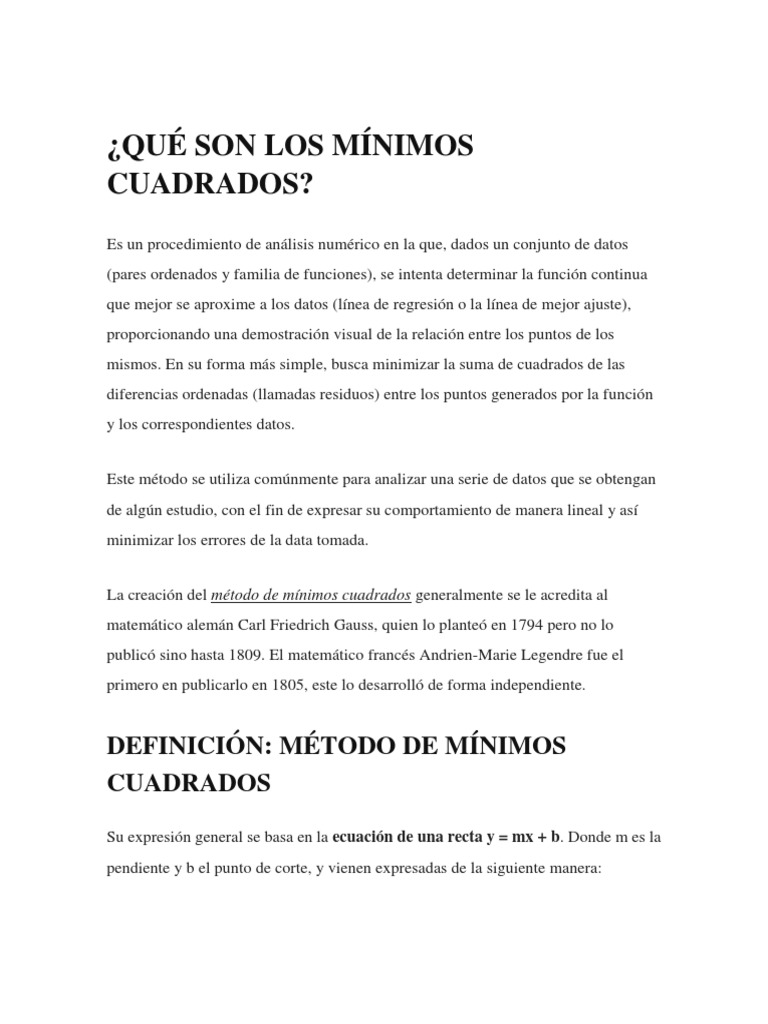 Tarea 1 Minimos Cuadrados | PDF | Mínimos cuadrados | Conceptos matemáticos