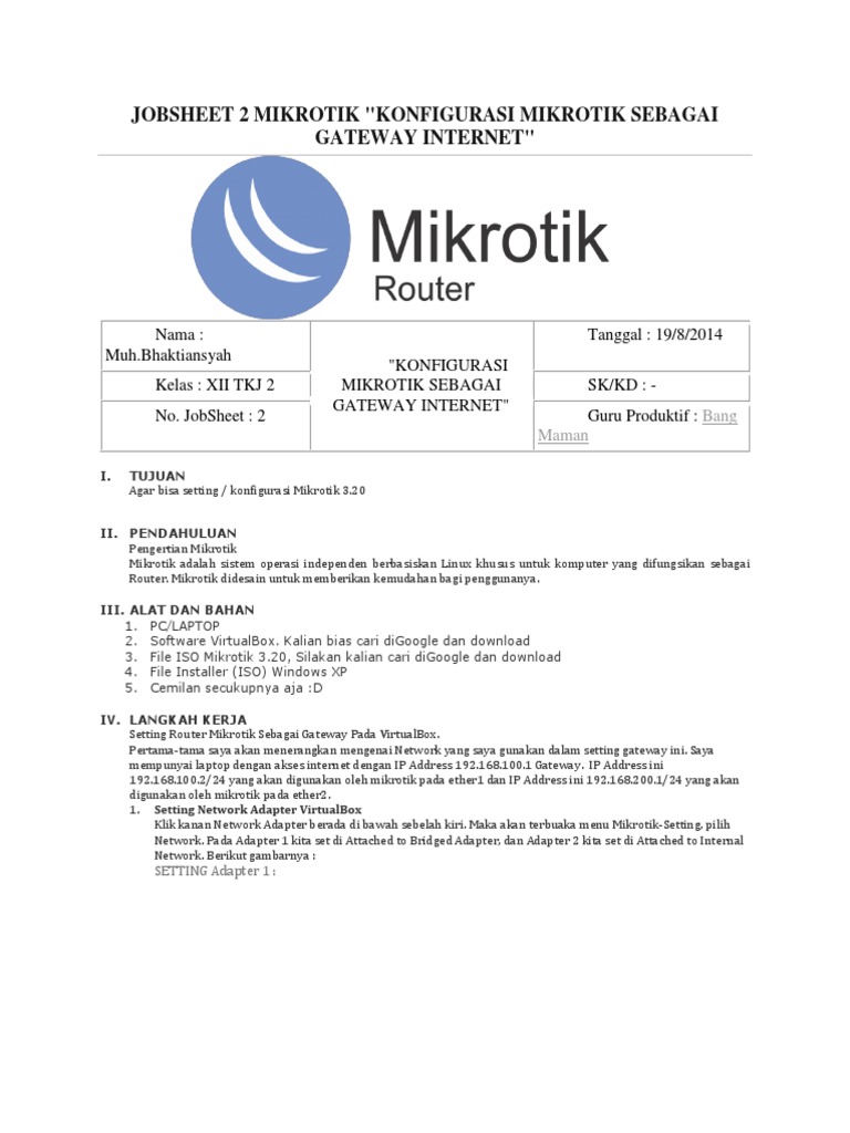 Contoh JobSheet Mikrotik | PDF | Komputer
