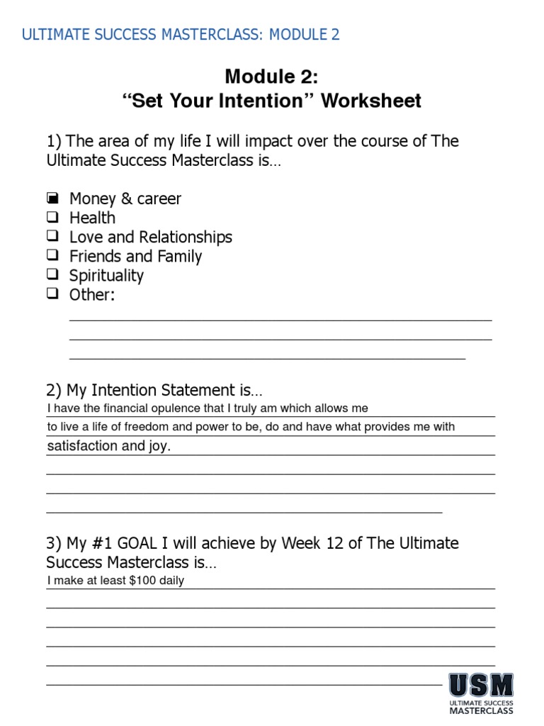 "Set Your Intention" Worksheet: Ultimate Success Masterclass: Module 2 ...