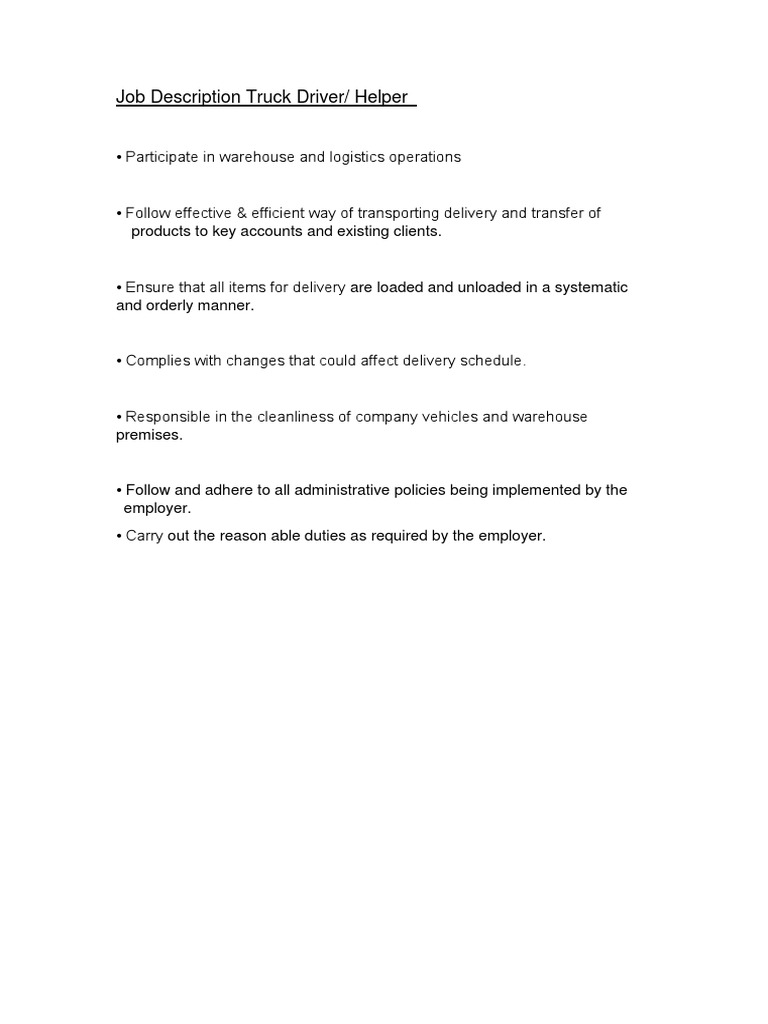Job Description Truck Driver | PDF | Technology & Engineering