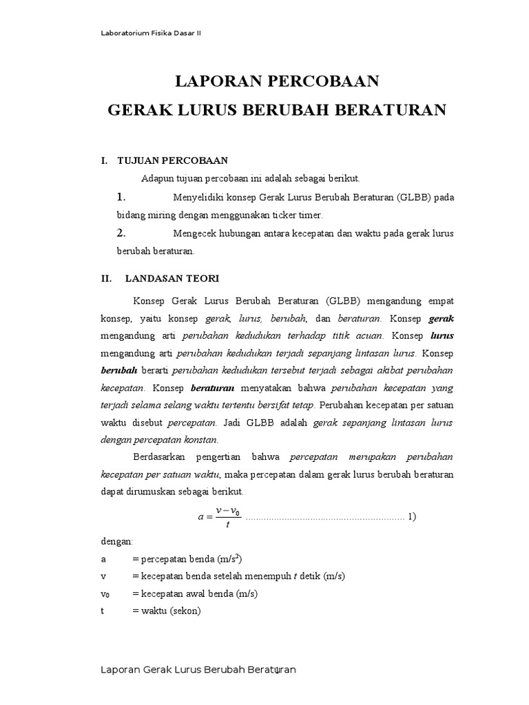 Laporan Percobaan Gerak Lurus Berubah Beraturan | PDF