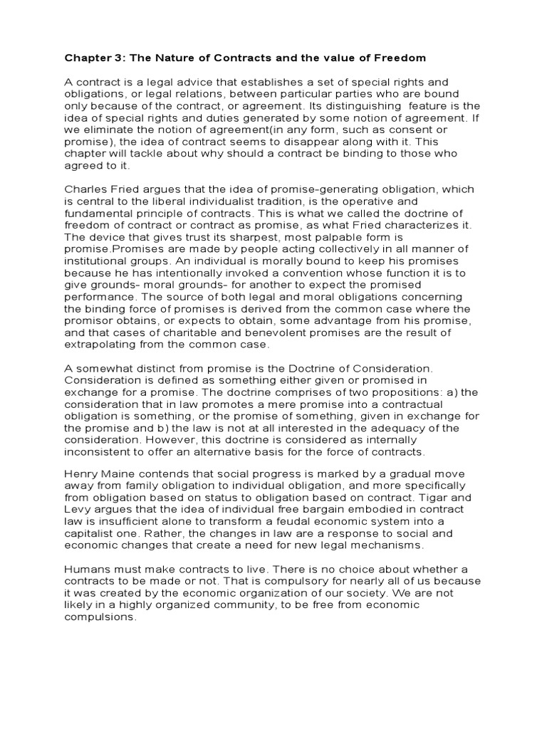Chapter 3: The Nature of Contracts and The Value of Freedom | PDF ...
