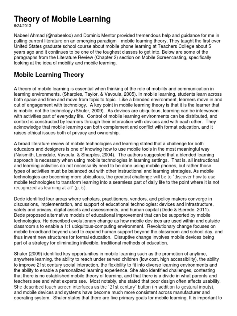 Mobile Learning Theory | PDF | Learning | New Media