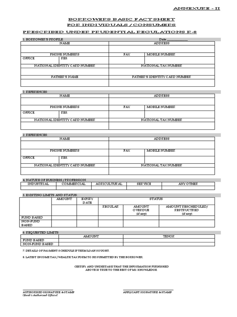 Borrower Fact Sheet: A Template for Collecting Key Information from ...