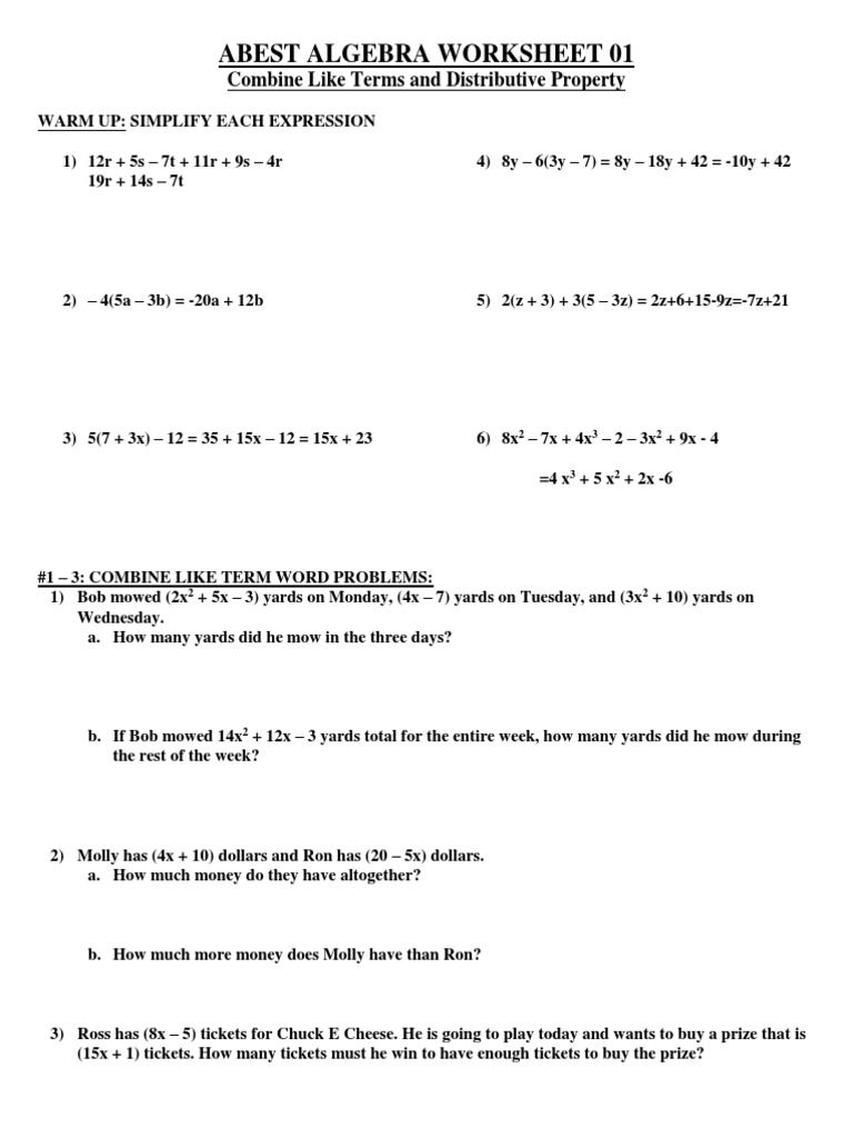 Algebraic Expressions Worksheet | PDF | Area | Euclidean Geometry