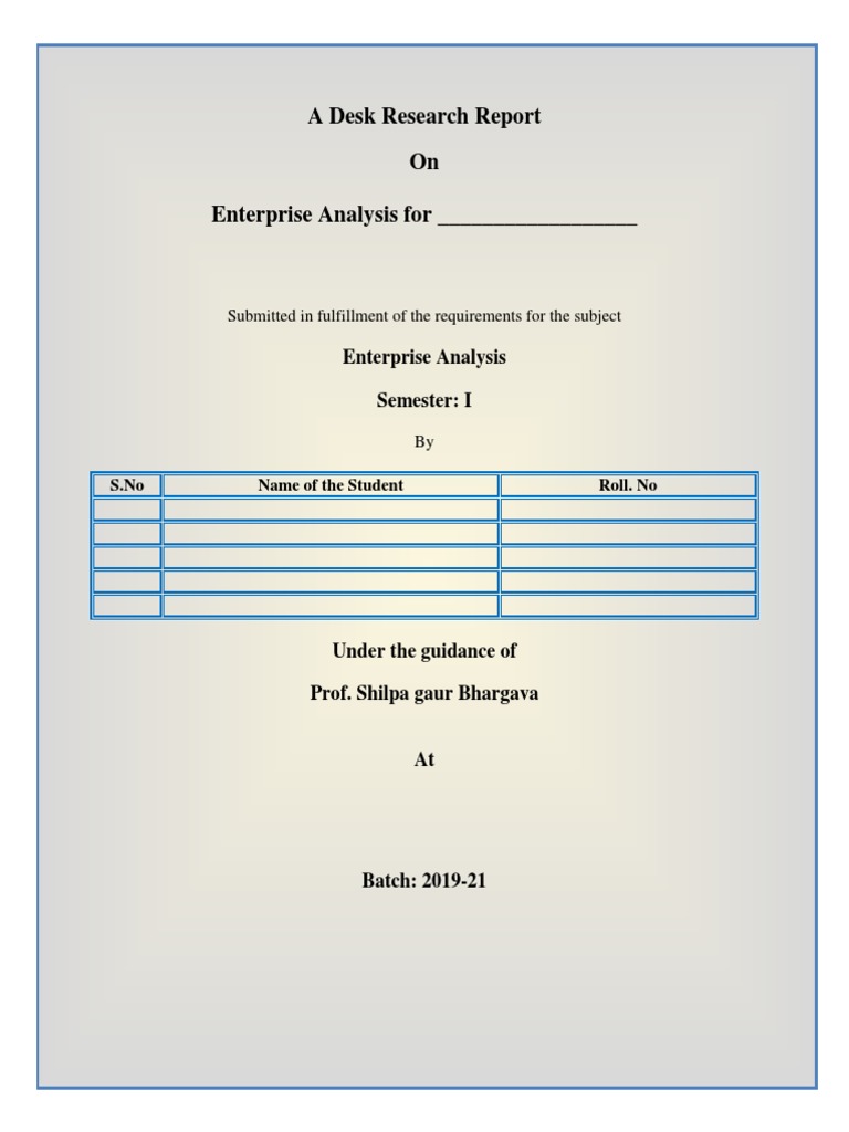 A Desk Research Report On Enterprise Analysis For | PDF | Stock Market ...
