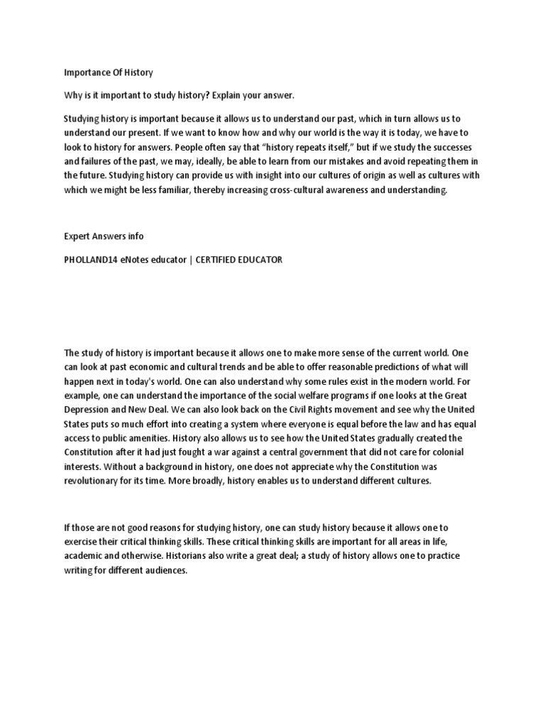 Importance of History | PDF | Understanding | Reason
