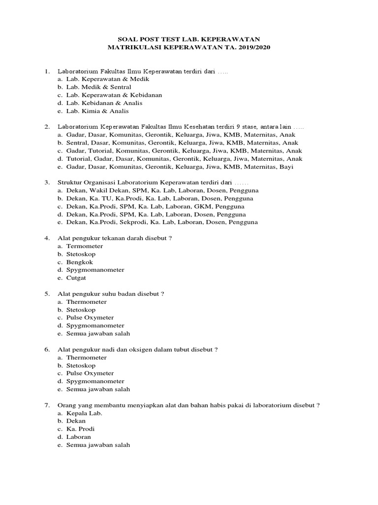 Soal Post Test Lab Kep | PDF