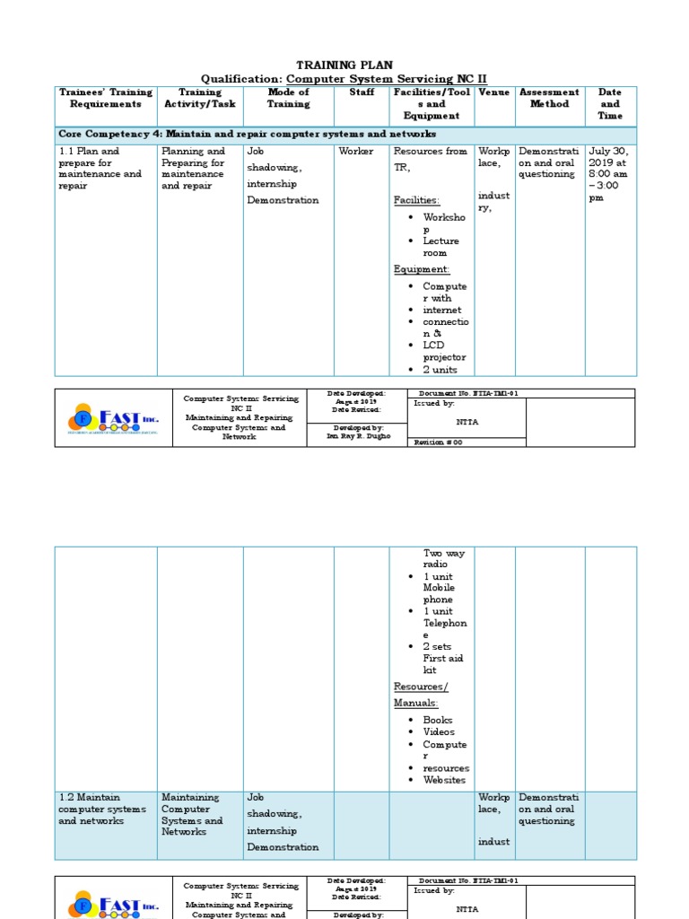 Training Plan Qualification: Computer System Servicing NC II | PDF | Documentation | Computer ...