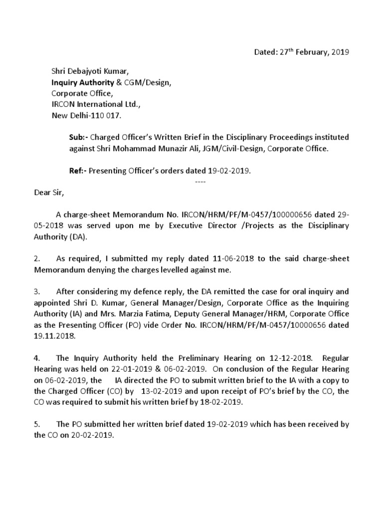 Presenting Officer's Written Brief | PDF | Employment | Government
