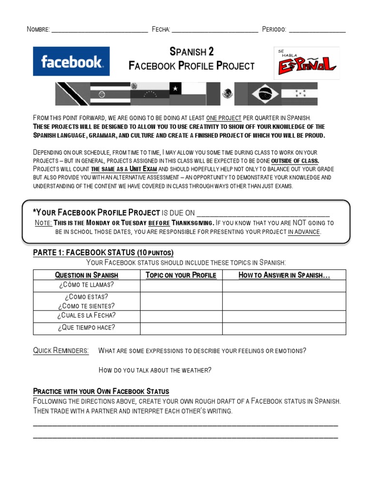 Spanish 2 - Facebook Profile Project | PDF | Facebook