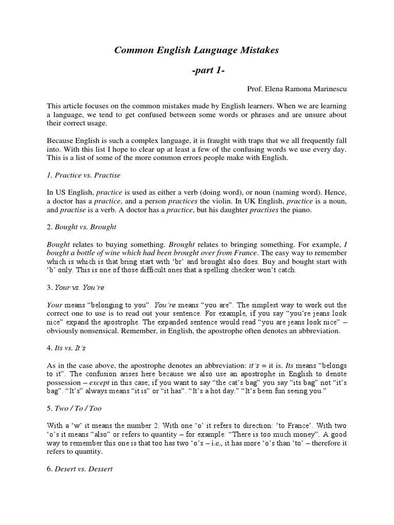 Common English Language Mistakes | PDF | English Language | Word