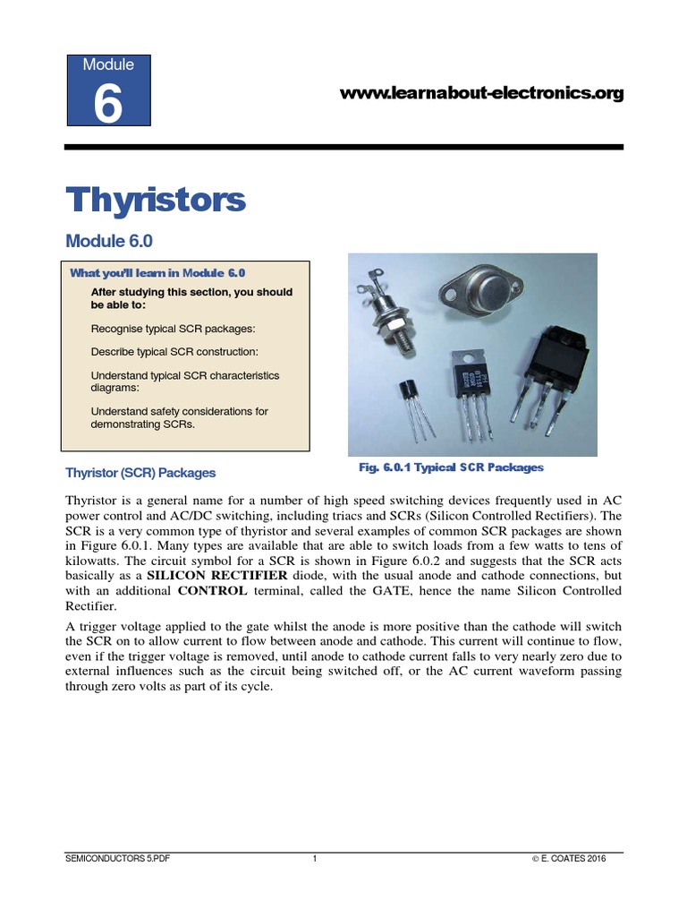 Thyristor SCR Packages Guide | PDF | Rectifier | Electromagnetism