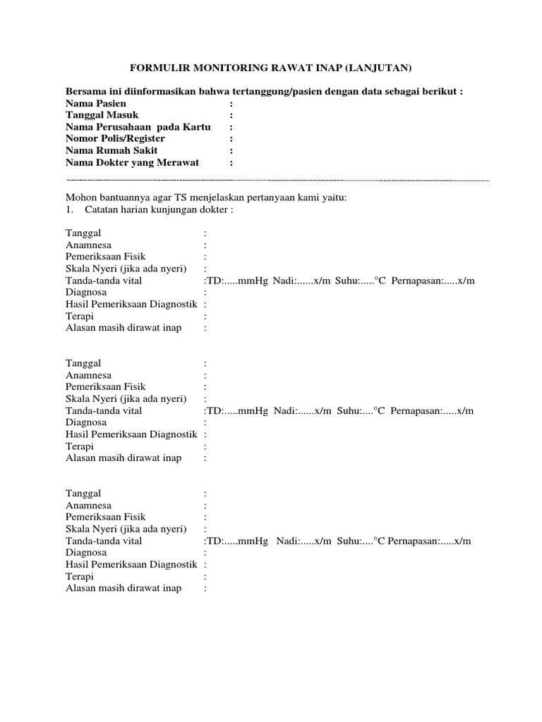 Formulir Monitoring Rawat Inap | PDF