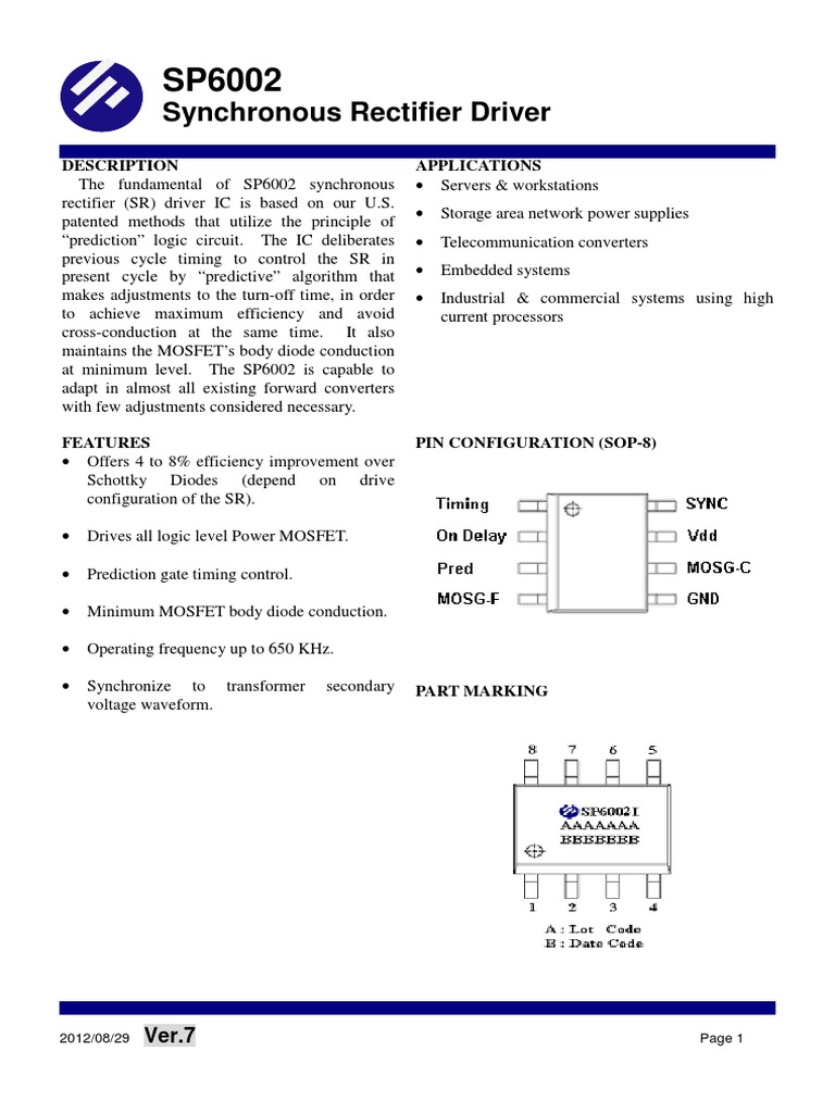 Synchronous Rectifier Driver: Description Applications | PDF | Rectifier | Logic Gate