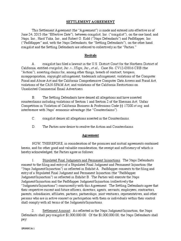 Global Settlement Agreement Template | Download Free PDF | Service Of ...