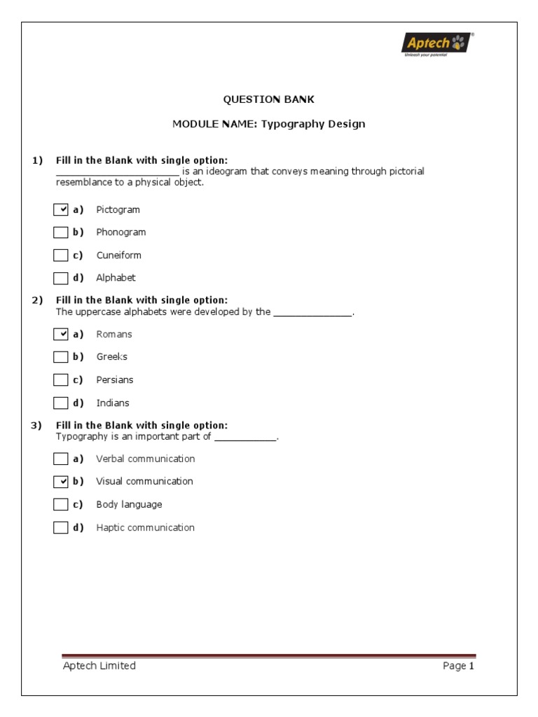 Typography Design Question Bank | PDF | Typefaces | Serif