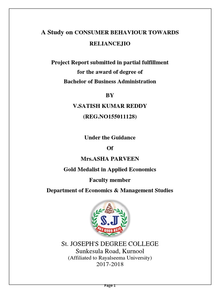 Reliance Jio - Project Report | PDF | Sampling (Statistics ...