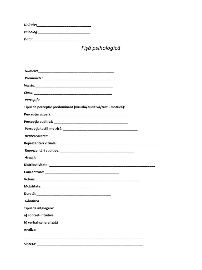 Fisa Psi Copil Si Model Completat | PDF