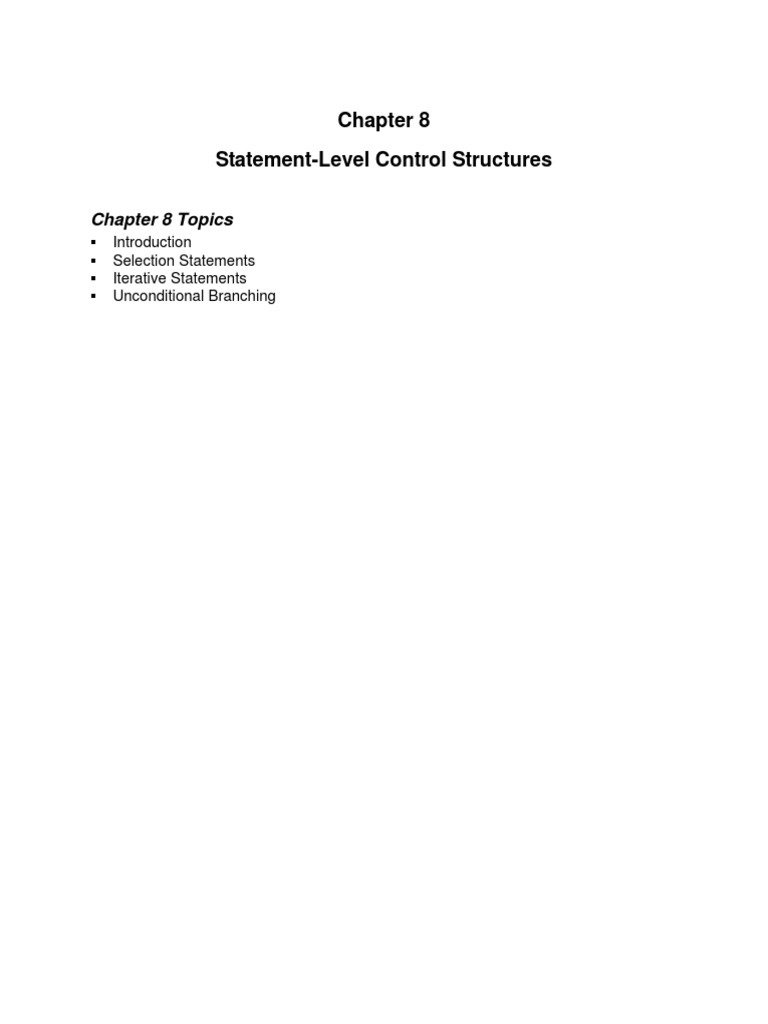Statement-Level Control Structures: Chapter 8 Topics | PDF | Control Flow | C (Programming Language)