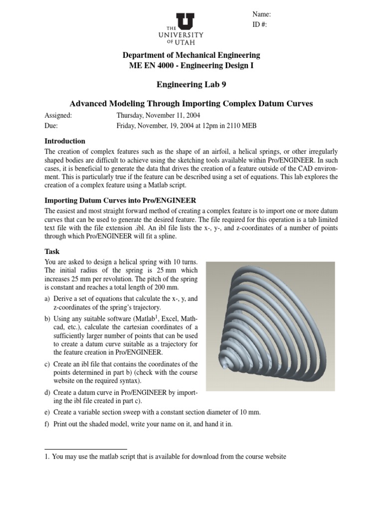 Engineering Lab 9: Department of Mechanical Engineering ME EN 4000 ...