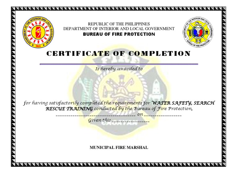 Certificate of Completion: Bureau of Fire Protection | PDF
