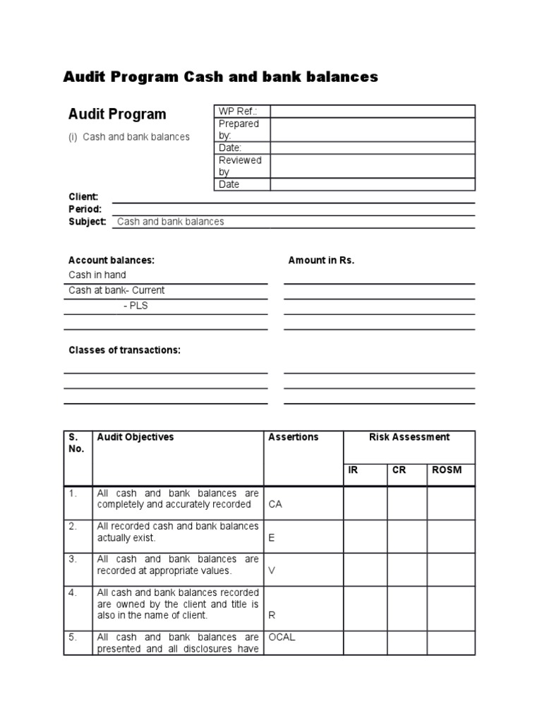 Audit Program Cash and Bank Balances | PDF | Cheque | Audit