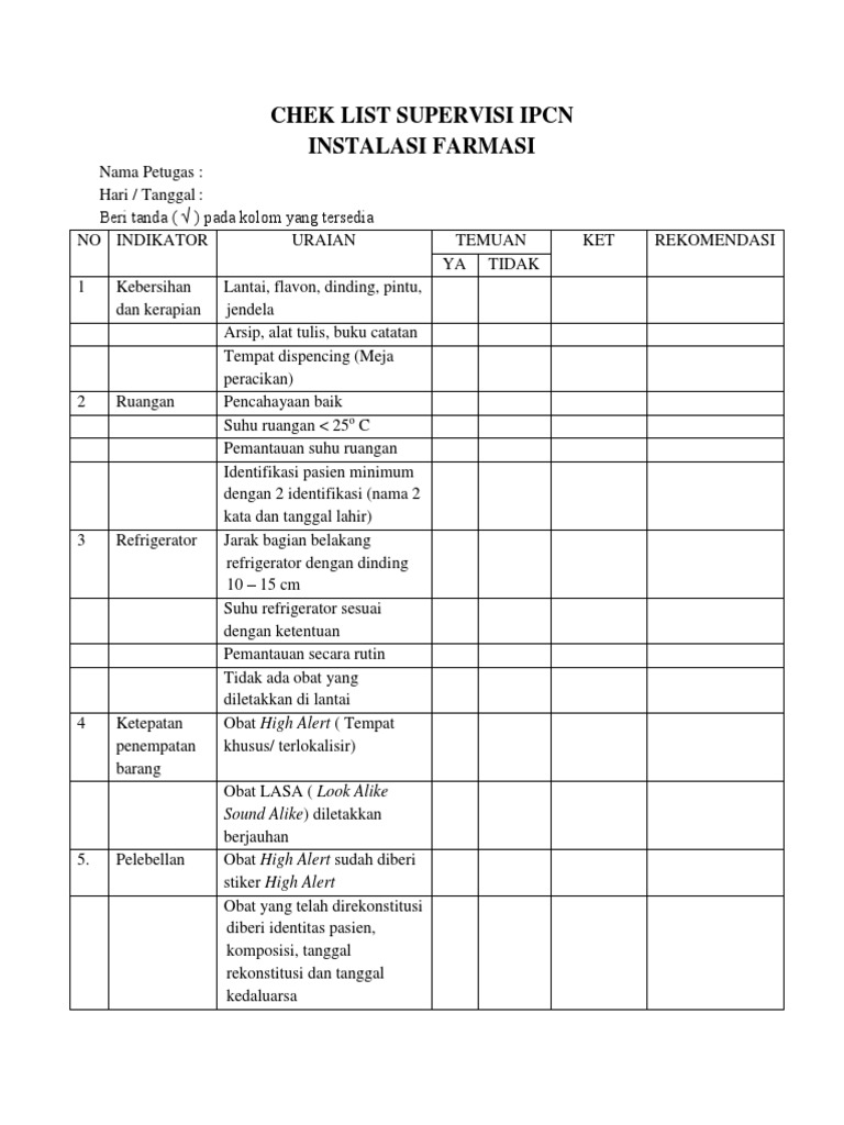 Daftar Ceklist Supervisi Fix | PDF