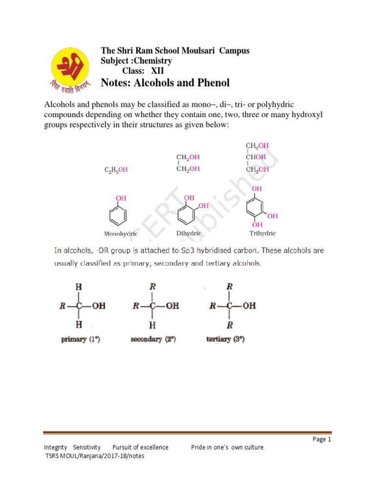 Notes Alcohols and Phenols 2018 PDF | PDF | Alcohol | Ester