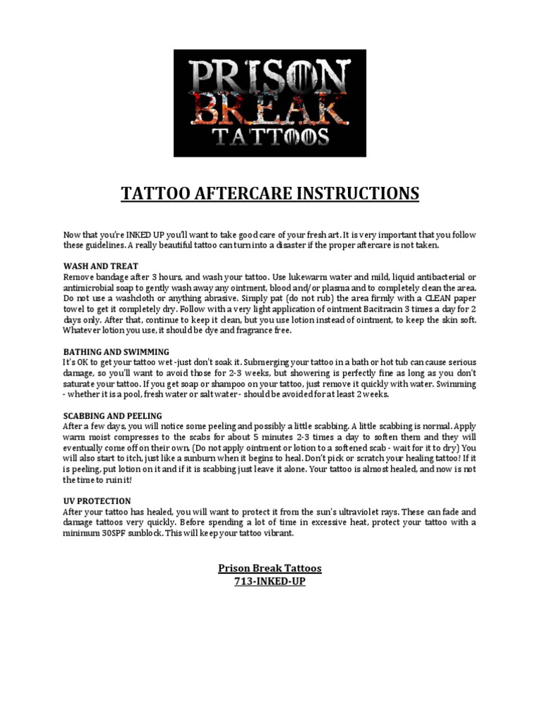 Tattoo Aftercare Instructions: Wash and Treat | PDF